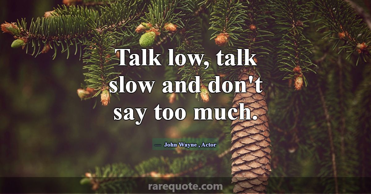Talk low, talk slow and don't say too much.... -John Wayne